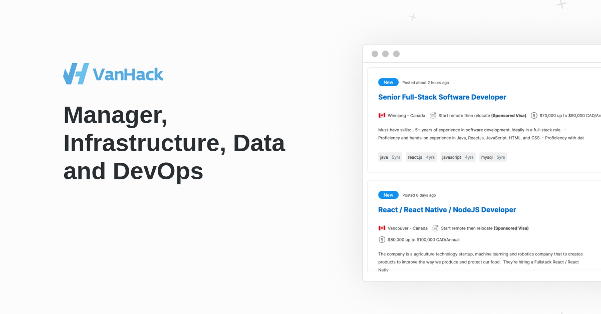 Manager, Infrastructure, Data and DevOps - VanHack
